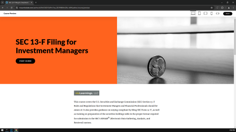 SEC Form 13-F Web-based Training - Self-paced Online | Call/Text 585 ...